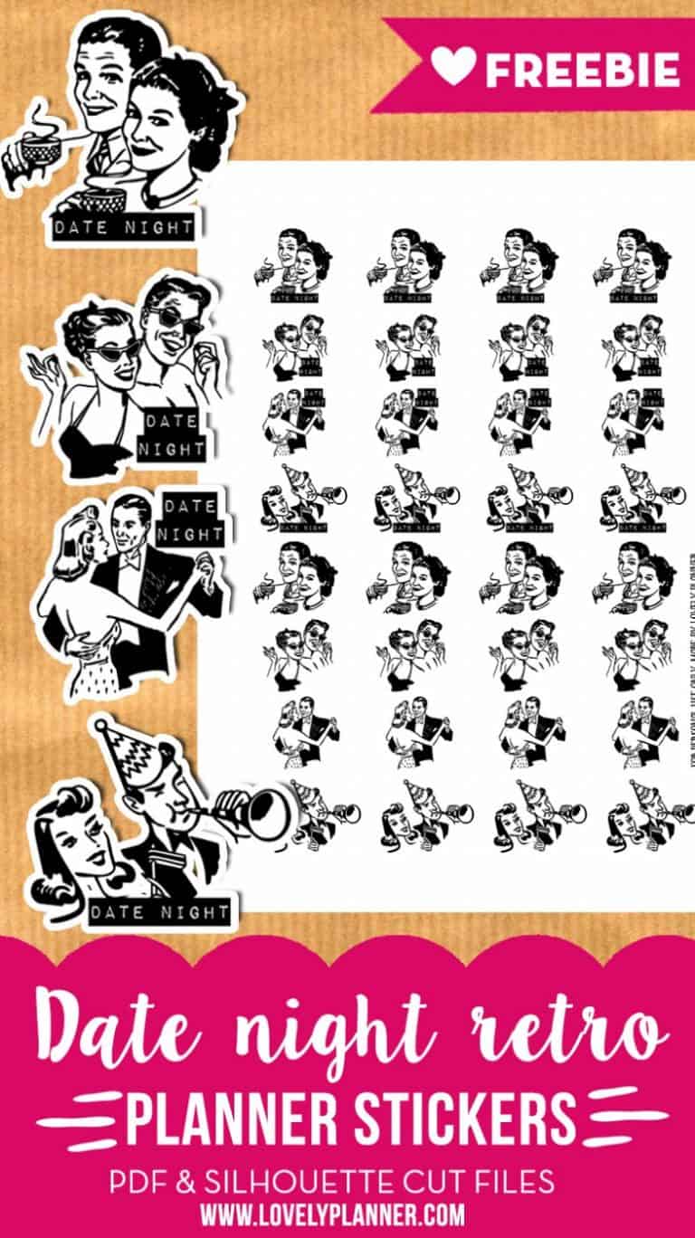 Retro Date night planner stickers - free printable & cut files {Advent ...