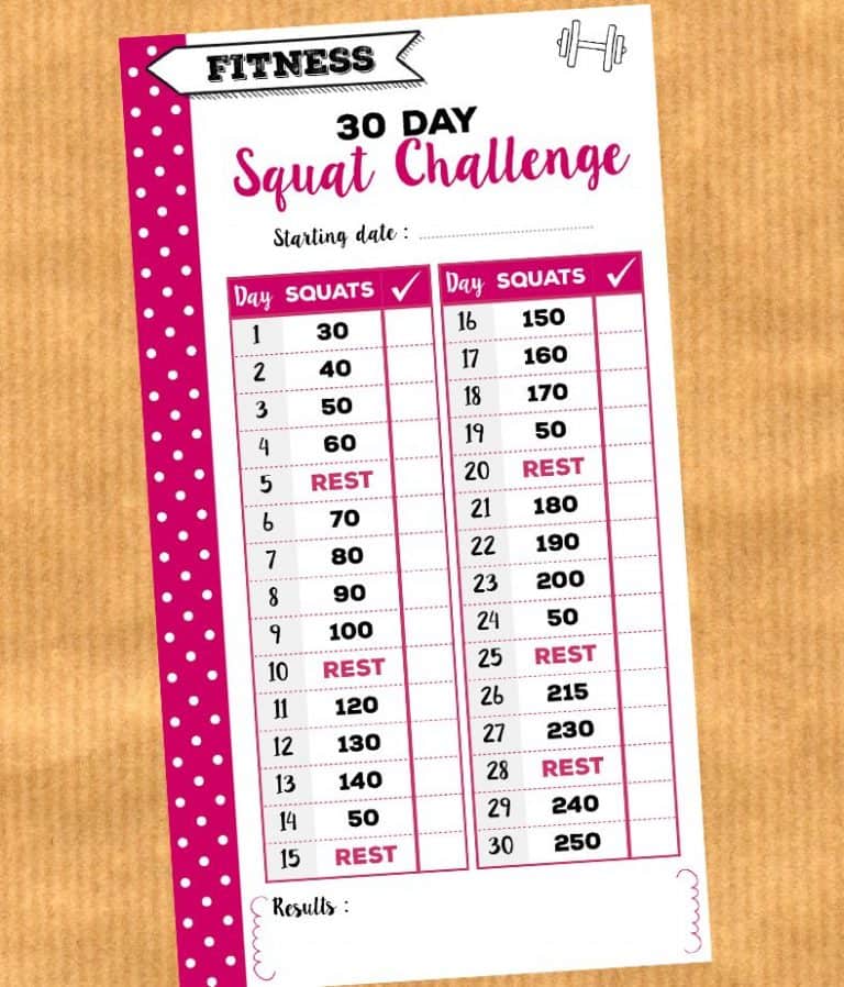 30 day squat challenge free printable insert for personal planners ...
