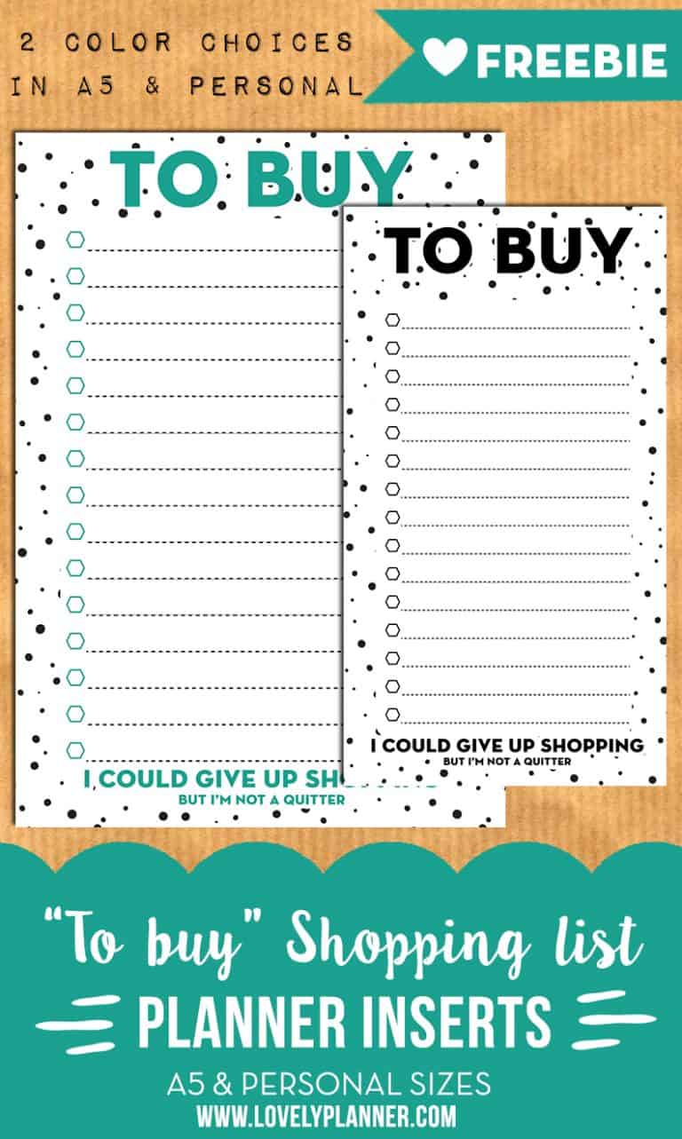 To buy / shopping list planner inserts for A5 & personal planners ...