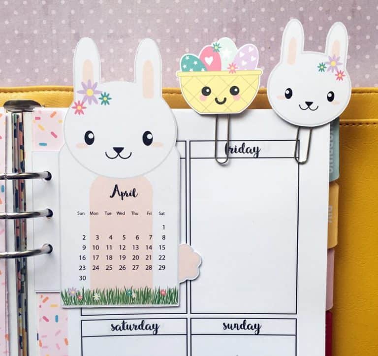 Bunny rabbit calendar divider + paper clips for your planner – Free ...