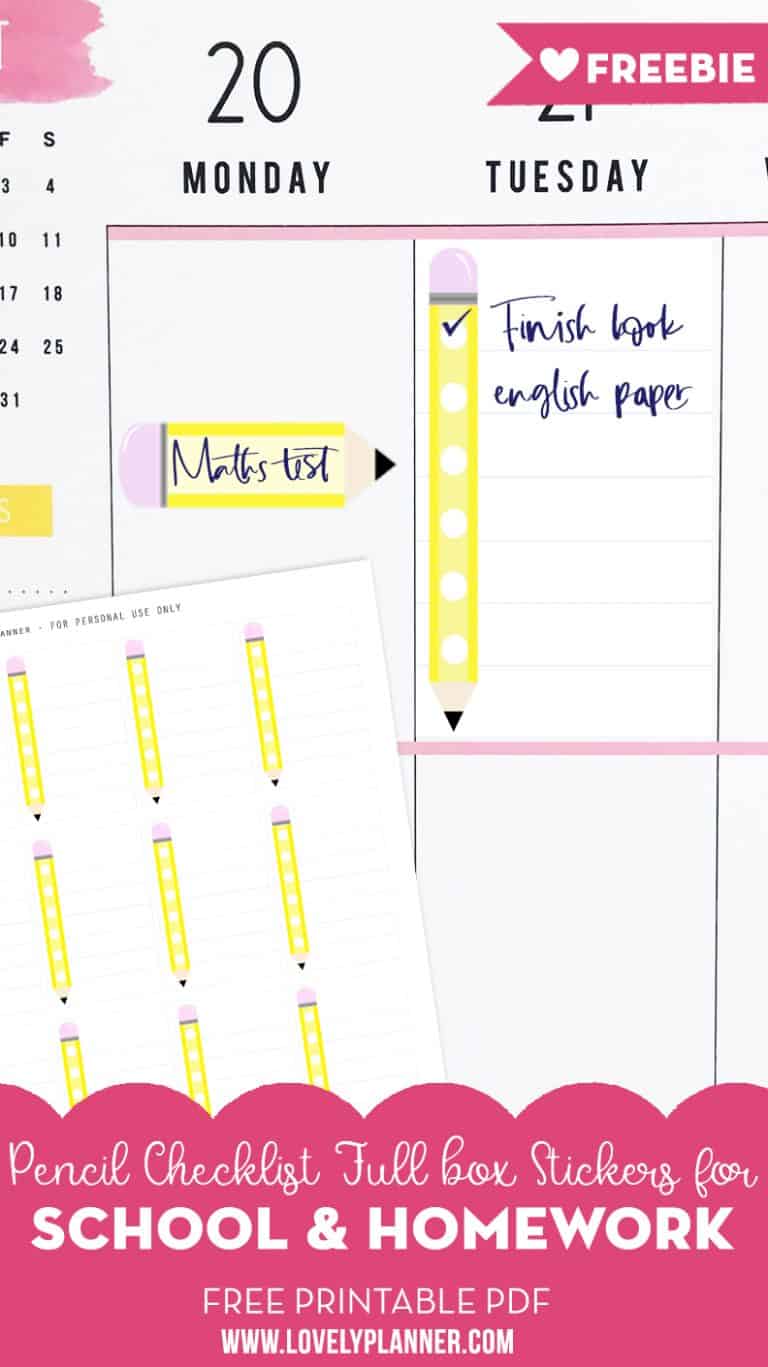 Free Printable Pencil School Checklist Stickers (Full Box) - Lovely Planner