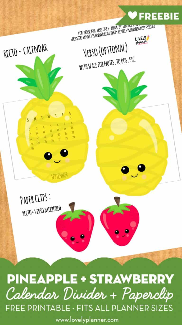 Free Printable Pineapple Calendar Divider + Paperclip - Lovely Planner