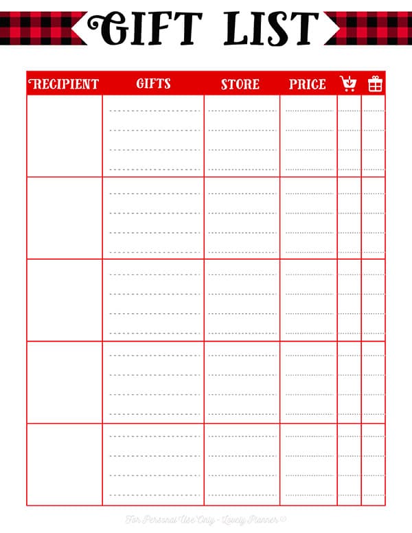 Free Printable Christmas Gift List 2 Templates Lovely Planner Free Printable Christmas Gift List 2 Templates Lovely Planner