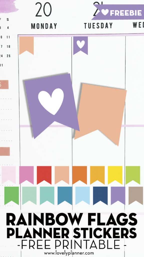 Free Printable Flags Planner Stickers (blank and heart) - Lovely Planner
