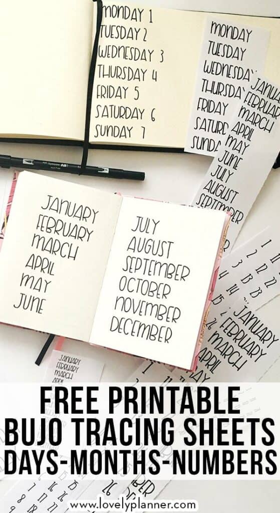 Free Printable Bullet Journal Tracing Sheets: Days, Months, Numbers ...
