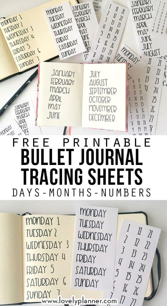 Free Printable Bullet Journal Tracing Sheets: Days, Months, Numbers ...