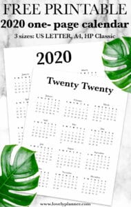 Free 2020 Calendar Printable One Page - Lovely Planner