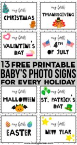 Free Printable Baby's First Holidays Milestone Photo Signs - Lovely Planner