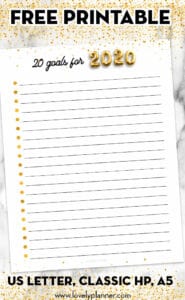 Free 20 Goals For 2020 Printable - Lovely Planner