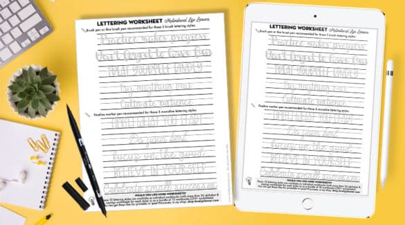 Free Printable Monoline Lettering Drills Practice Sheet - Lovely Planner