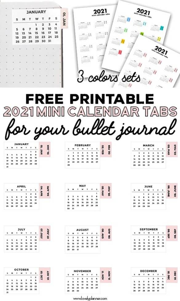 Free 2021 Calendar Tabs Stickers - Lovely Planner