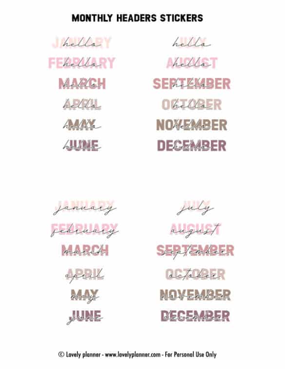 Free Printable Monthly Headers Stickers - Lovely Planner