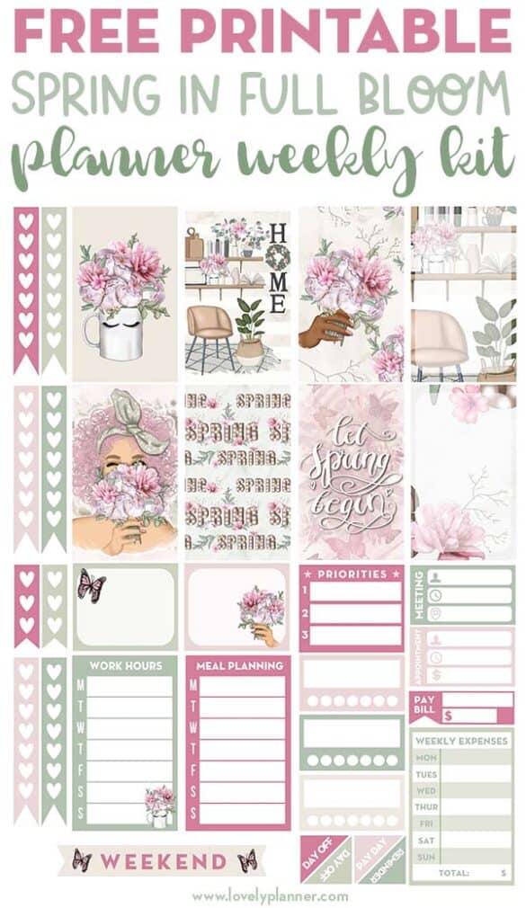 Free Printable Spring Planner Stickers - Weekly Kit - Lovely Planner