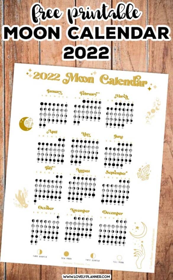 Free Printable 2022 Moon Phase Calendar - Detailed Version - Lovely Planner
