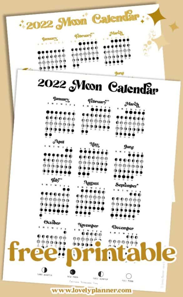 Free Printable 2022 Moon Phase Calendar - Detailed Version - Lovely Planner