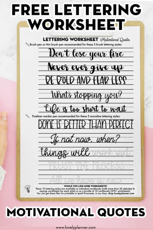 Free Motivational Quotes Lettering Worksheet - For Printable & Ipad ...