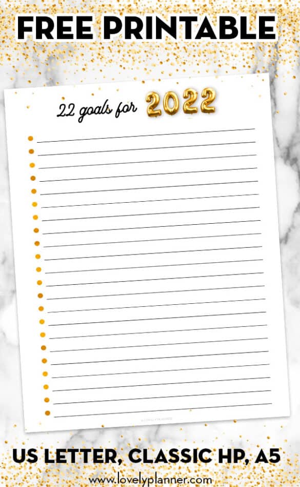 Free Printable 22 goals for 2022 Planner Insert - Lovely Planner