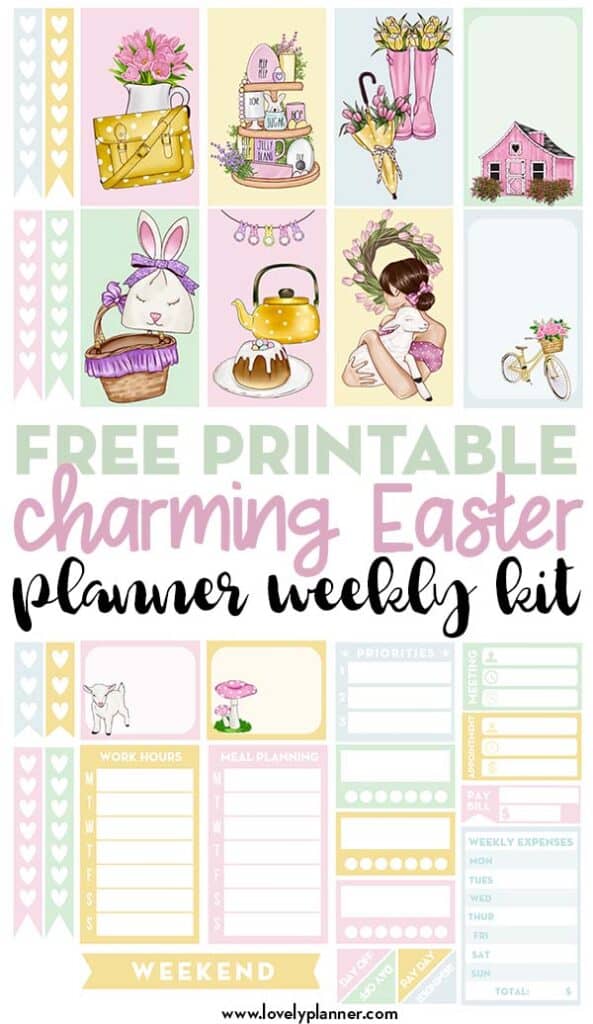 Free Printable Easter Planner Stickers Weekly Kit - Lovely Planner