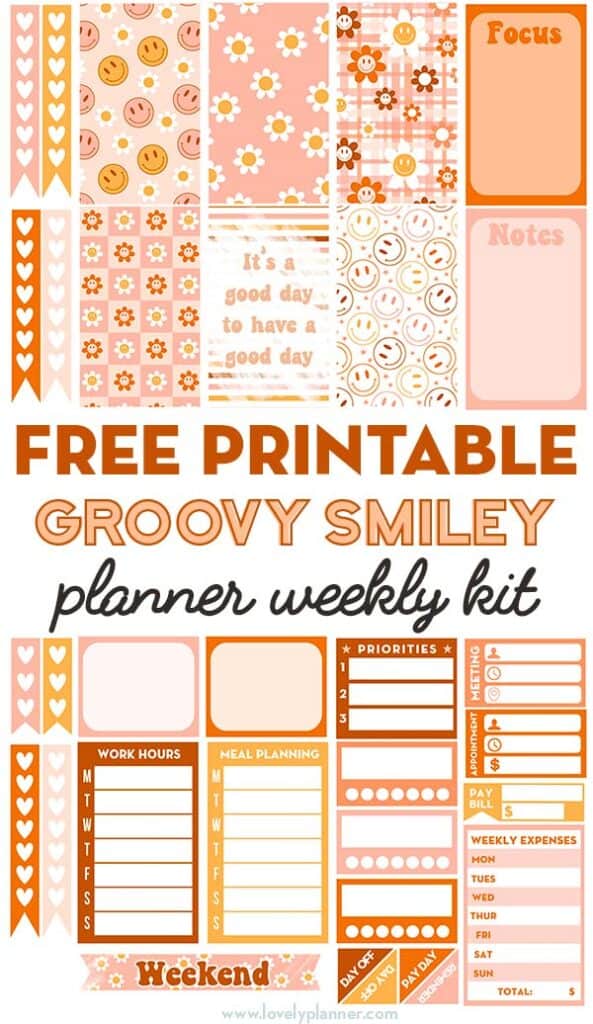 Free Printable Groovy Smiley Planner Stickers - Lovely Planner