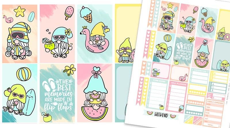 Free Printable Summer Gnomes Planner Stickers Weekly Kit - Lovely Planner
