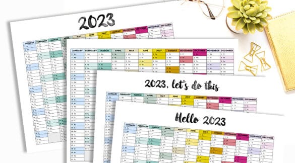 Free Printable 2023 One Page Calendar Landscape - Rainbow - Lovely Planner