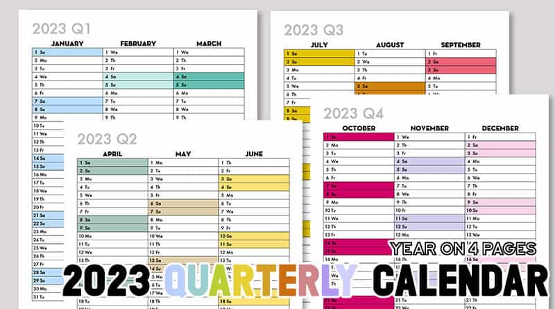Free Printable 2023 Quarterly Calendar - Rainbow Calendex - Lovely Planner
