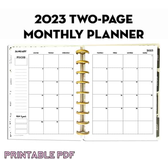 Free Printable 2023 Two-Page Monthly Calendar - Lovely Planner
