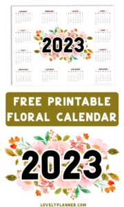 Free 2023 Floral Calendar Printable One Page - Lovely Planner