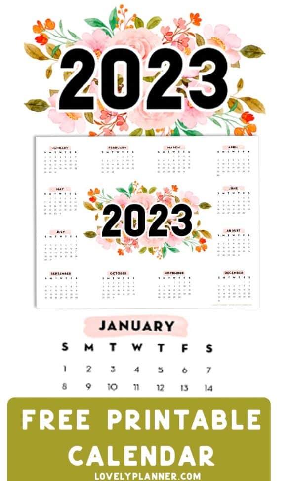 Free 2023 Floral Calendar Printable One Page - Lovely Planner