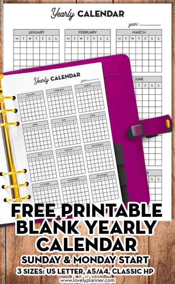 Free Printable Blank Yearly Calendar Template for your bullet journal ...