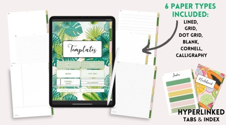 Free Digital Notebook with hyperlinked tabs - Summer Tropical Design ...