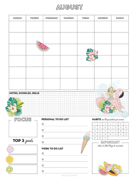 Free Printable August Planner Pages - Lovely Planner