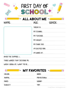 Free Printable First Day of School Interview "All About Me" (+ Last Day ...