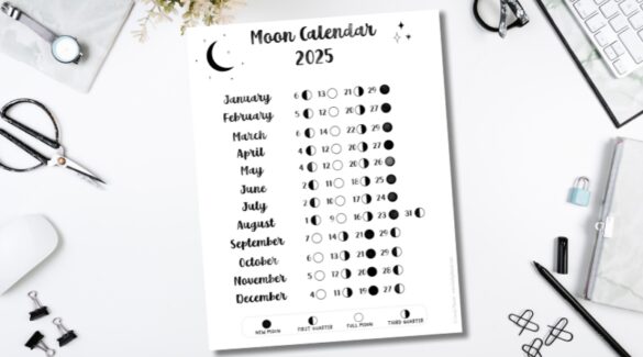 Free Printable Moon Calendar - Moon Phases for 2025 - Lovely Planner