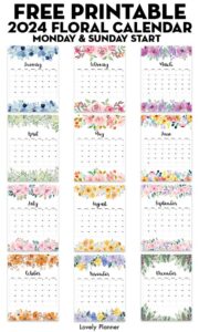 Free 2024 Floral Calendar Printable - Lovely Planner
