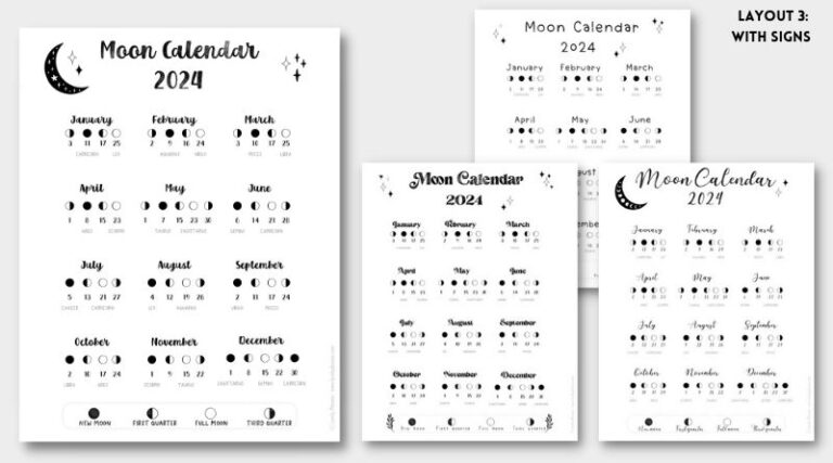 Free Printable Moon Calendar - Moon Phases for 2024 - Lovely Planner