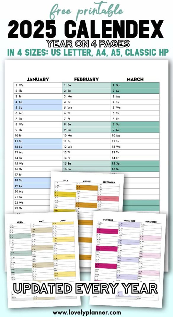 Free Printable 2025 Quarterly Calendar - 2025 Calendex - Lovely Planner