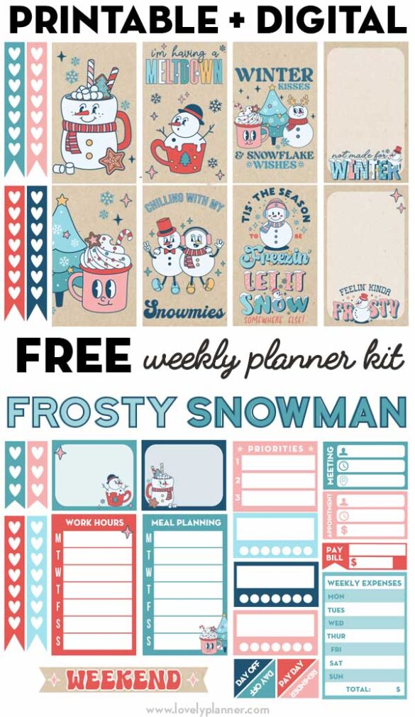 Free Printable Cute Winter Planner Stickers - Weekly Kit - Lovely Planner