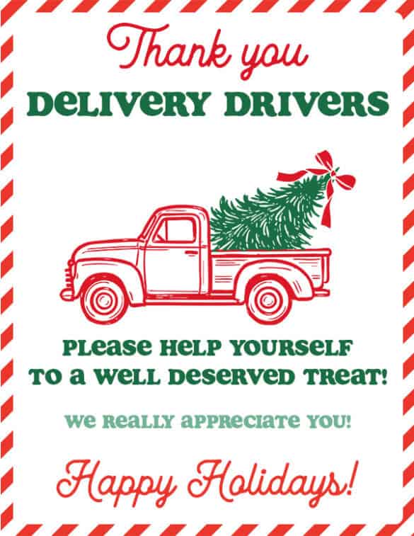 Free Printable Thank You Signs for Delivery Drivers - Lovely Planner