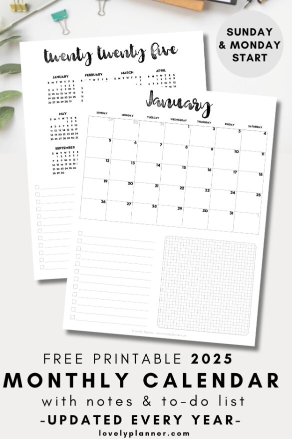 Free Printable 2025 Monthly Calendar with To-Do List - Lovely Planner