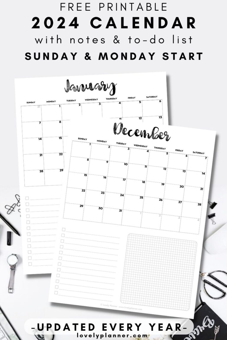 Free Printable 2024 Monthly Calendar with To-Do List - Lovely Planner