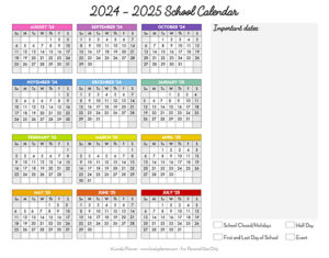 Free Printable 2024-2025 School Calendar - One Page Academic Calendar ...
