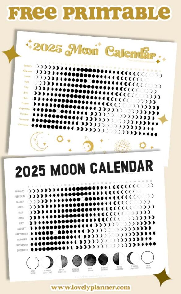 Free Printable Detailed Lunar Calendar 2025 - Lovely Planner