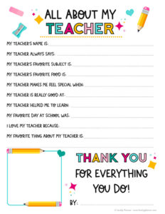"All About My Teacher" Free Printable Teacher Appreciation Week Gift ...