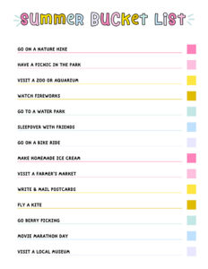 Free Printable Cute Summer Bucket List Templates - Lovely Planner