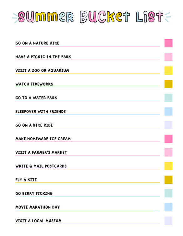 Free Printable Cute Summer Bucket List Templates - Lovely Planner