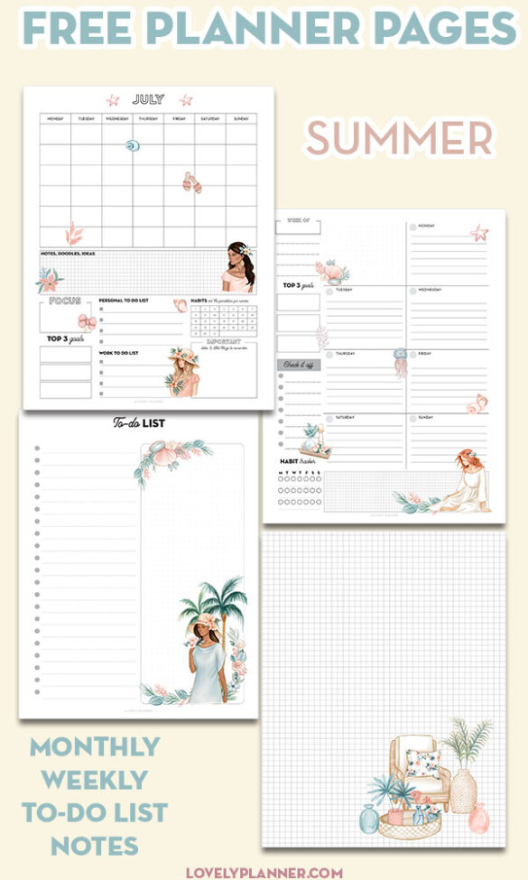 Free Printable Planner Pages for July - Lovely Planner
