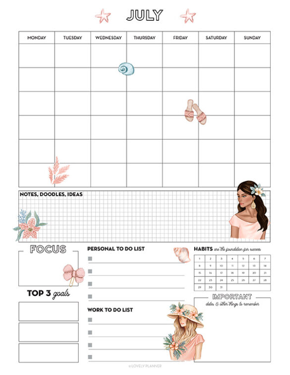 Free Printable Planner Pages for July - Lovely Planner