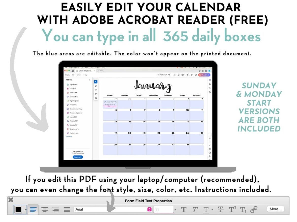 55 Cute (& Free) Printable 2026 One Page Calendars - Lovely Planner
