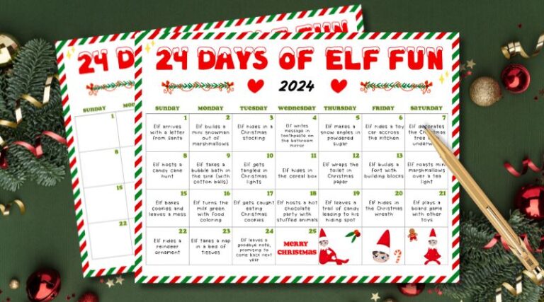 Free Printable Elf on the Shelf Calendar - 24 Days of Elf Ideas ...